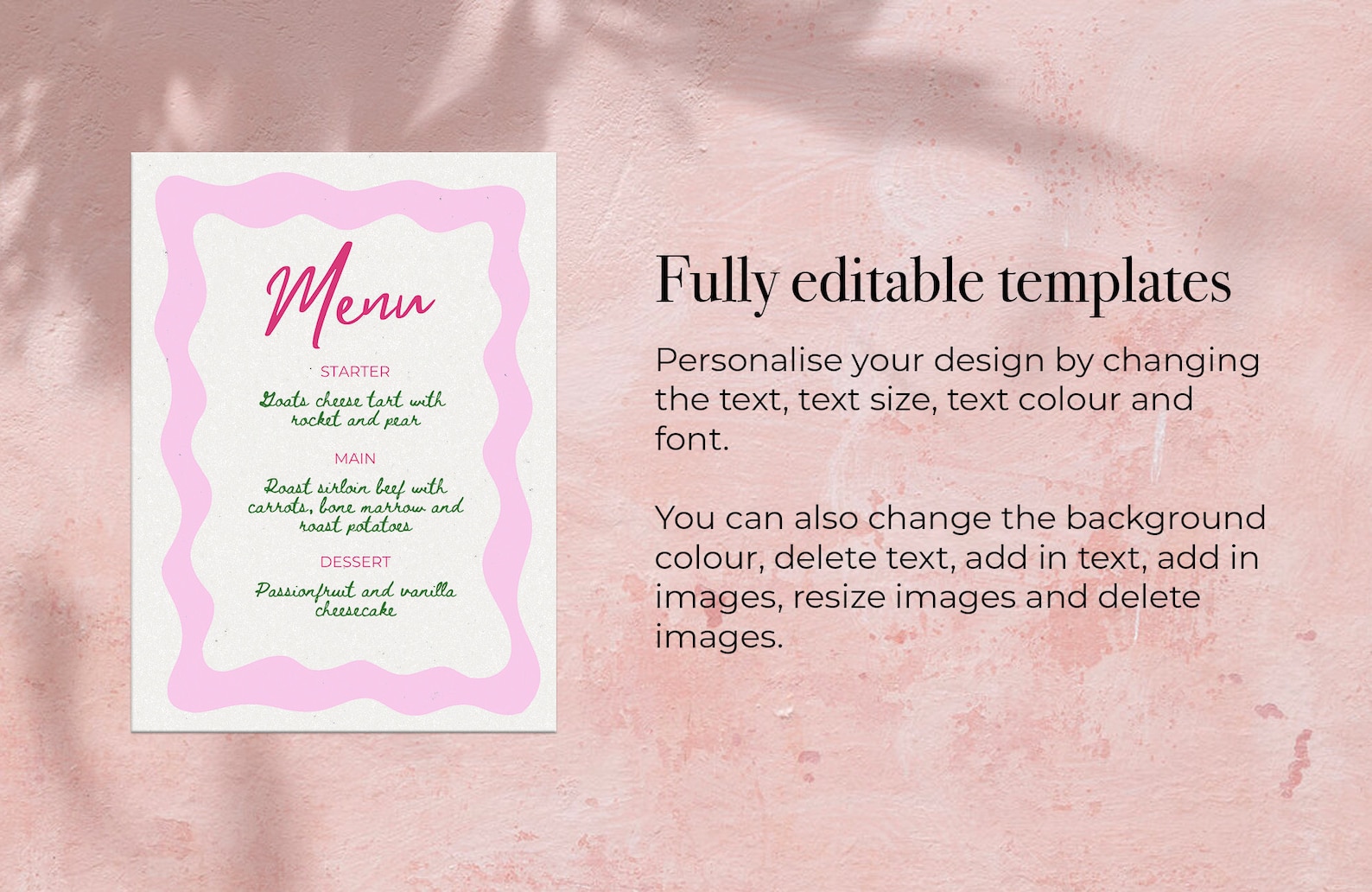 Editable Pink and Green Wavy Border Menu and Name Card, Editable ...