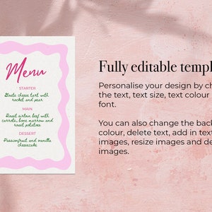 Editable Pink and Green Wavy Border Menu and Name Card, Editable ...