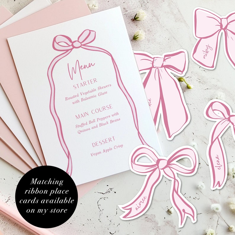 Pink Wavy Ribbon Menu Template Hand Drawn Ribbon Border Instant ...
