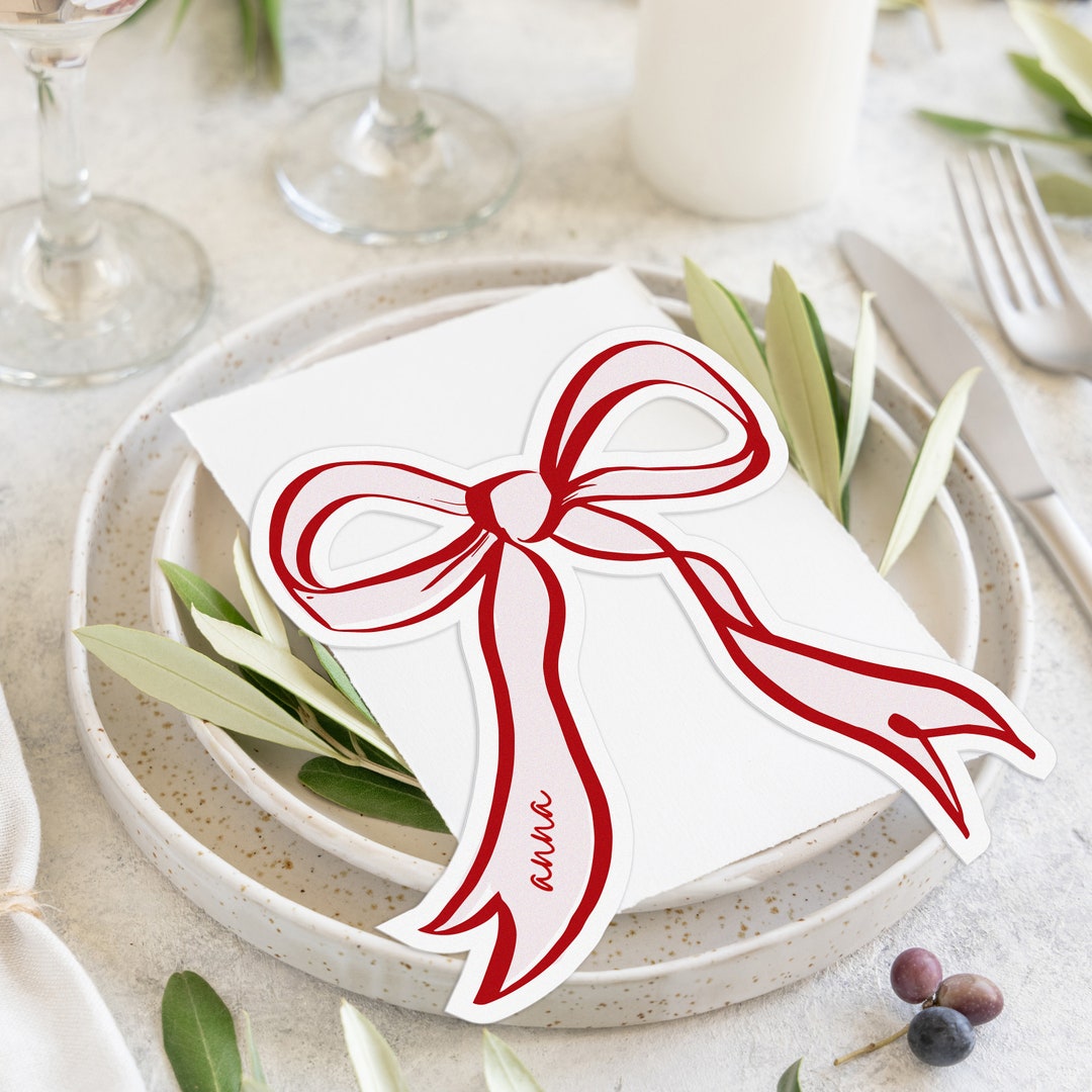 Red and Pink Ribbon Shaped Place Name | Ribbon Place Card | Wedding ...