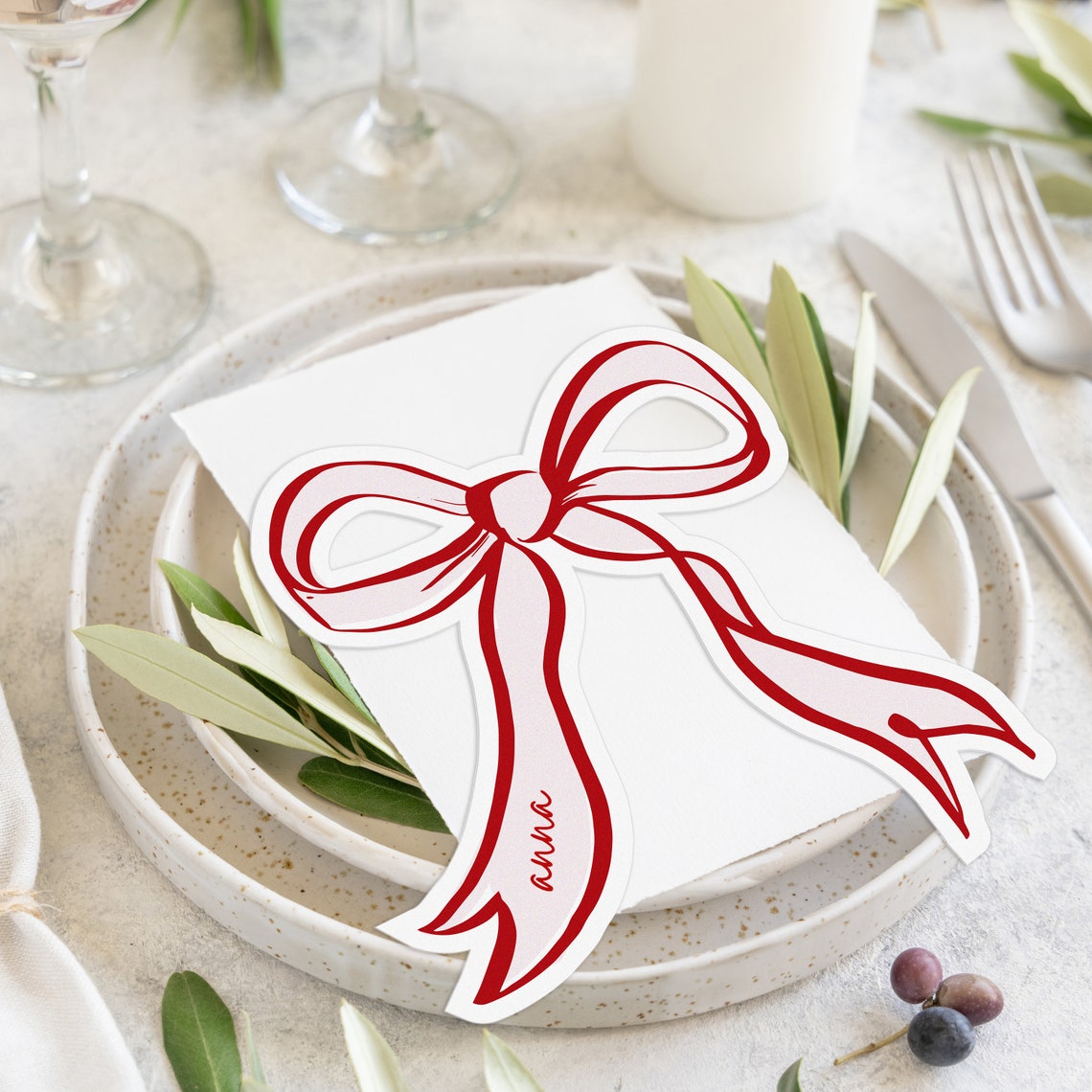 Red and Pink Ribbon Shaped Place Name Ribbon Place Card Wedding Name ...