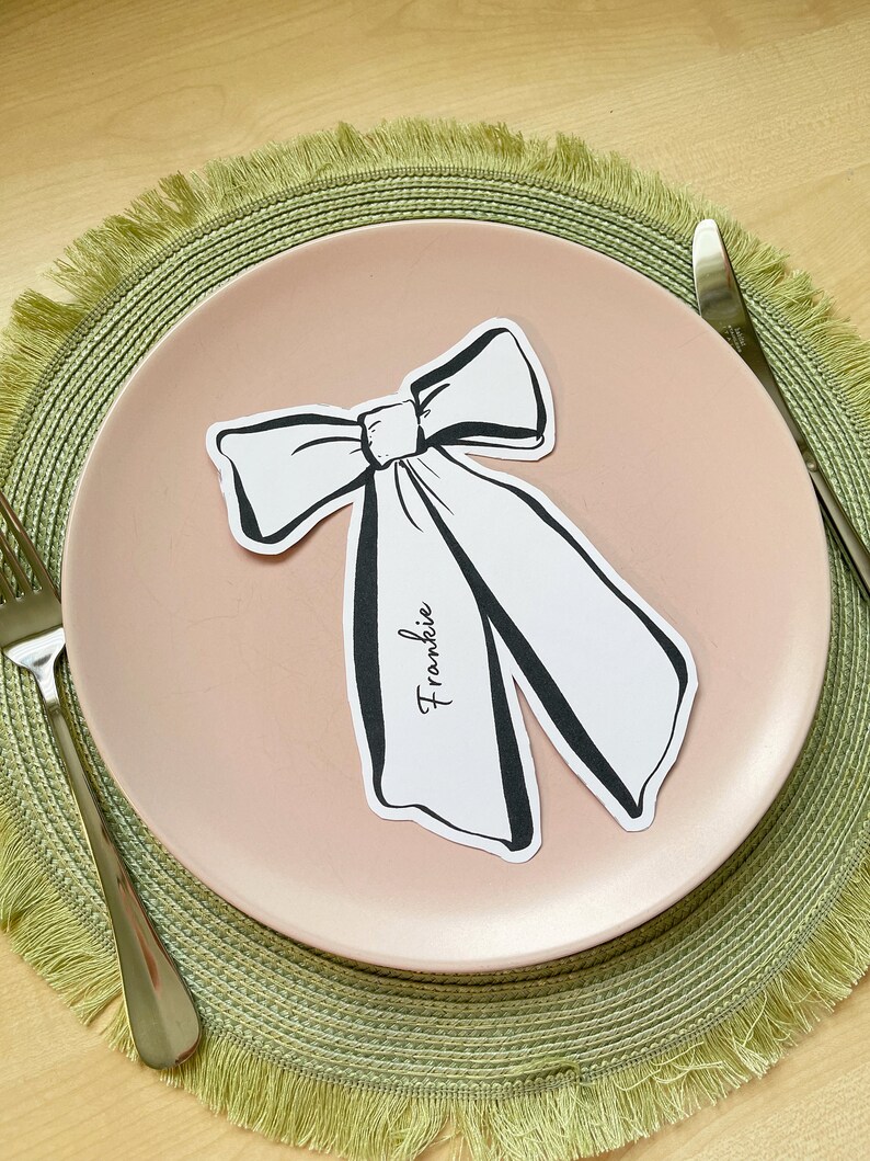 Ribbon and Bow Shaped Place Name Ribbon Place Card Wedding Name Card ...