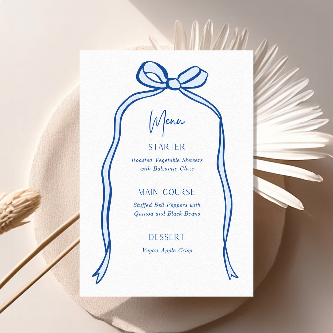 Blue Wavy Ribbon Menu Template | Hand Drawn Ribbon Border | Instant ...