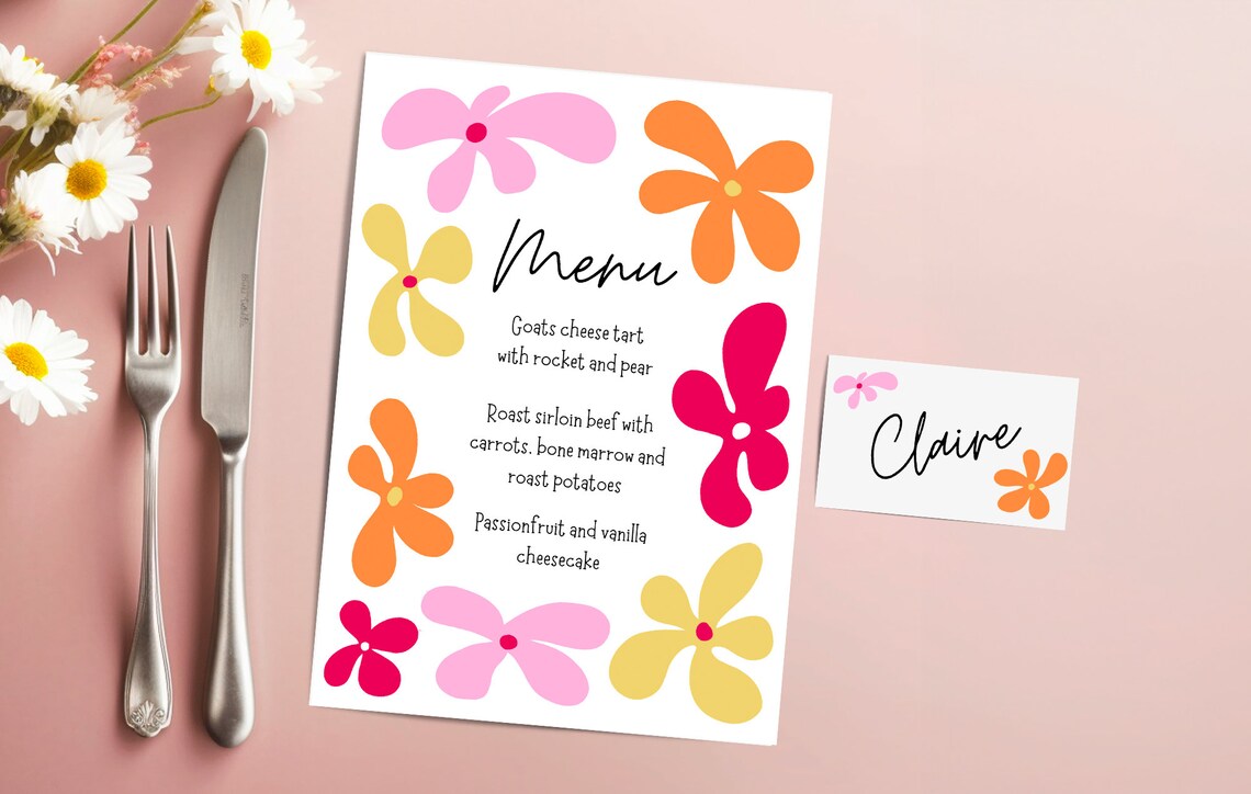 Editable Flower Menu and Name Card, Bachelorette Party Menu, Hen Do ...