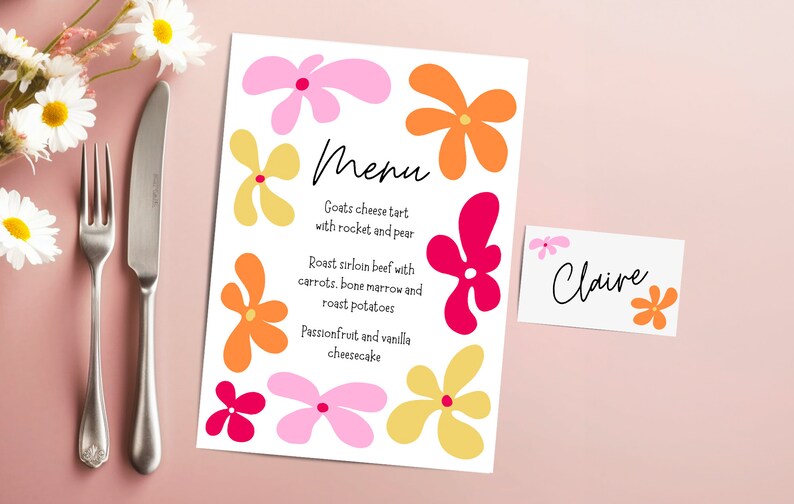 Editable Flower Menu and Name Card, Bachelorette Party Menu, Hen Do ...