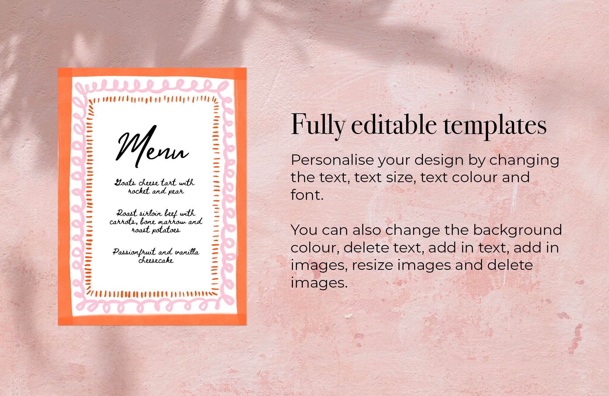 Personalised Menu Template and Name Card, Editable Wedding Stationery ...