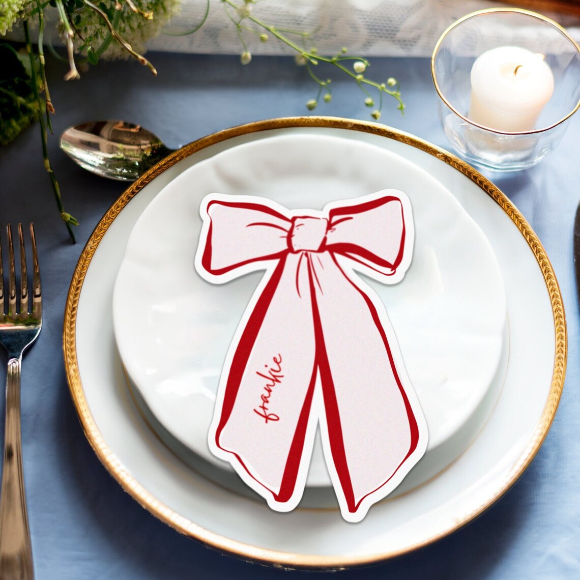 Red and Pink Ribbon Shaped Place Name Ribbon Place Card Wedding Name ...