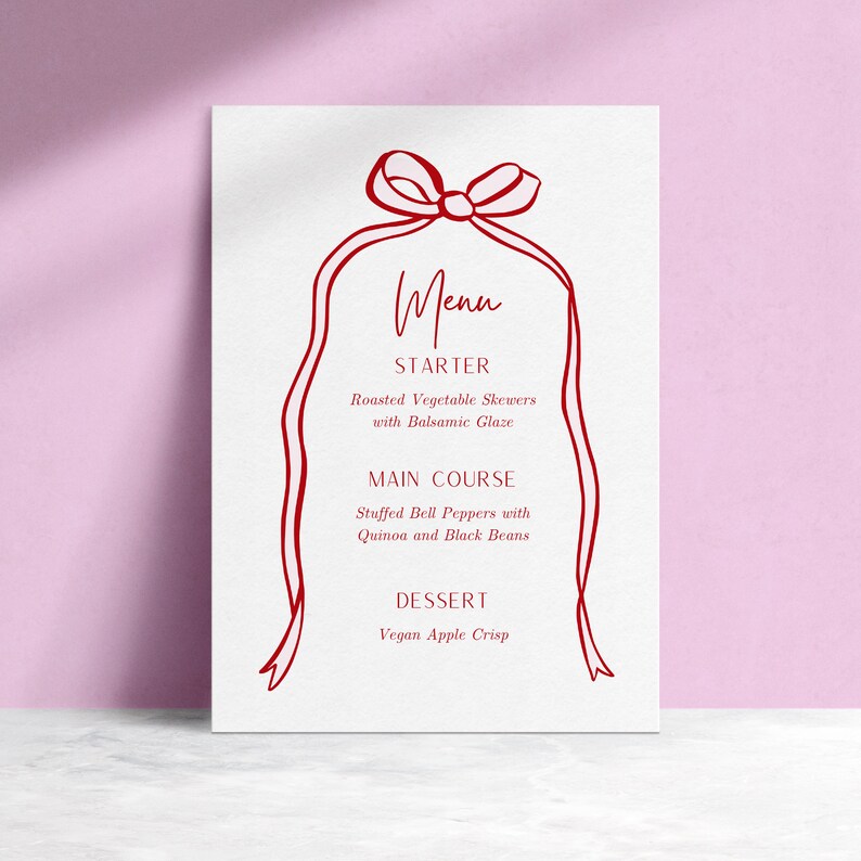 Red Wavy Ribbon Menu Template | Hand Drawn Ribbon Border | Instant ...
