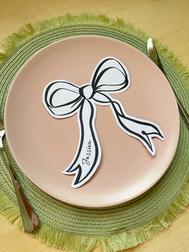 Ribbon and Bow Shaped Place Name Ribbon Place Card Wedding Name Card ...