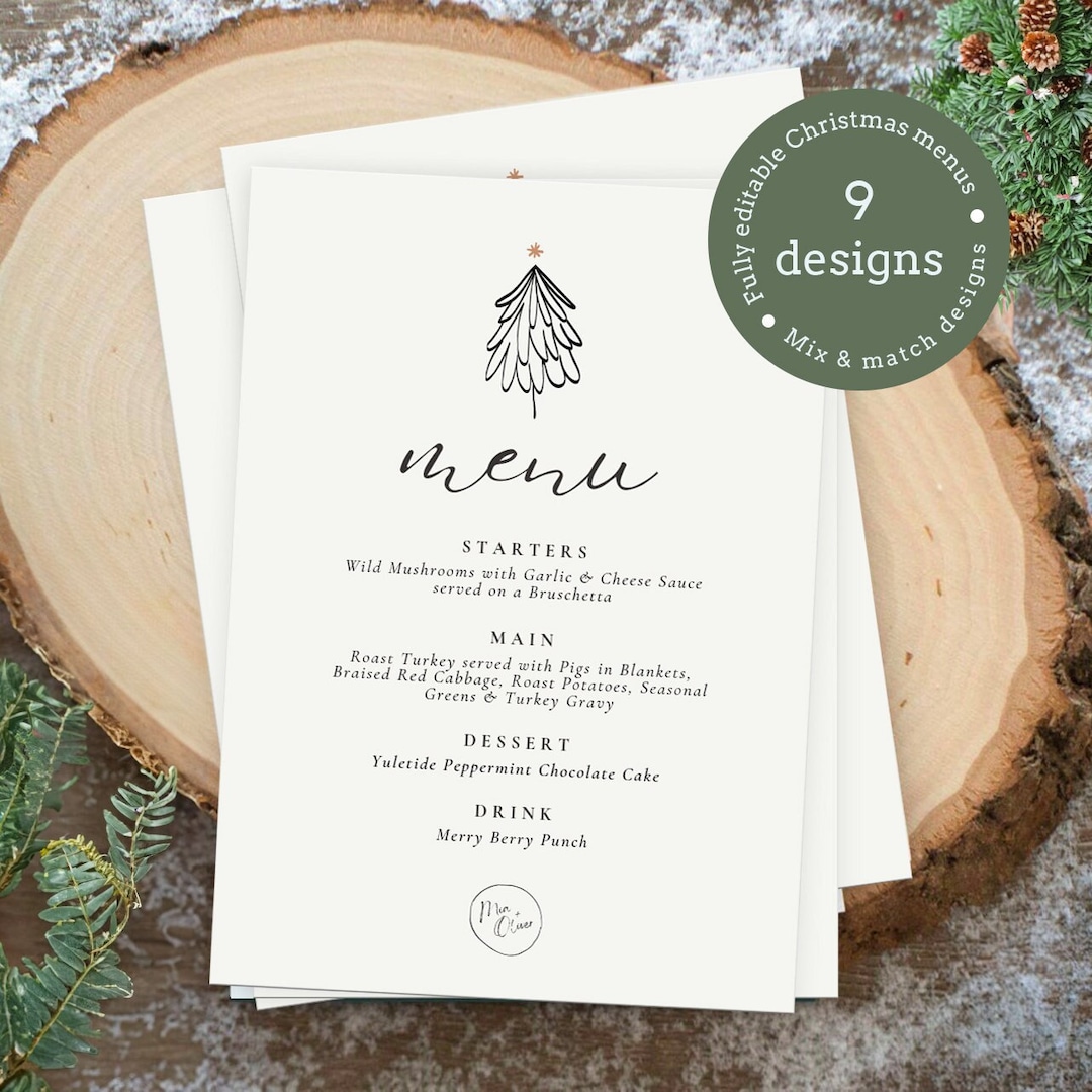 Hand Drawn Christmas Menu, Christmas Menu Template, Printable Christmas ...