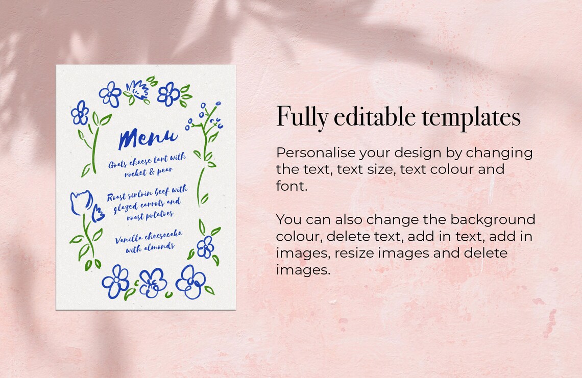 Hand Drawn Floral Menu Template With Name Card Custom Wedding - Etsy