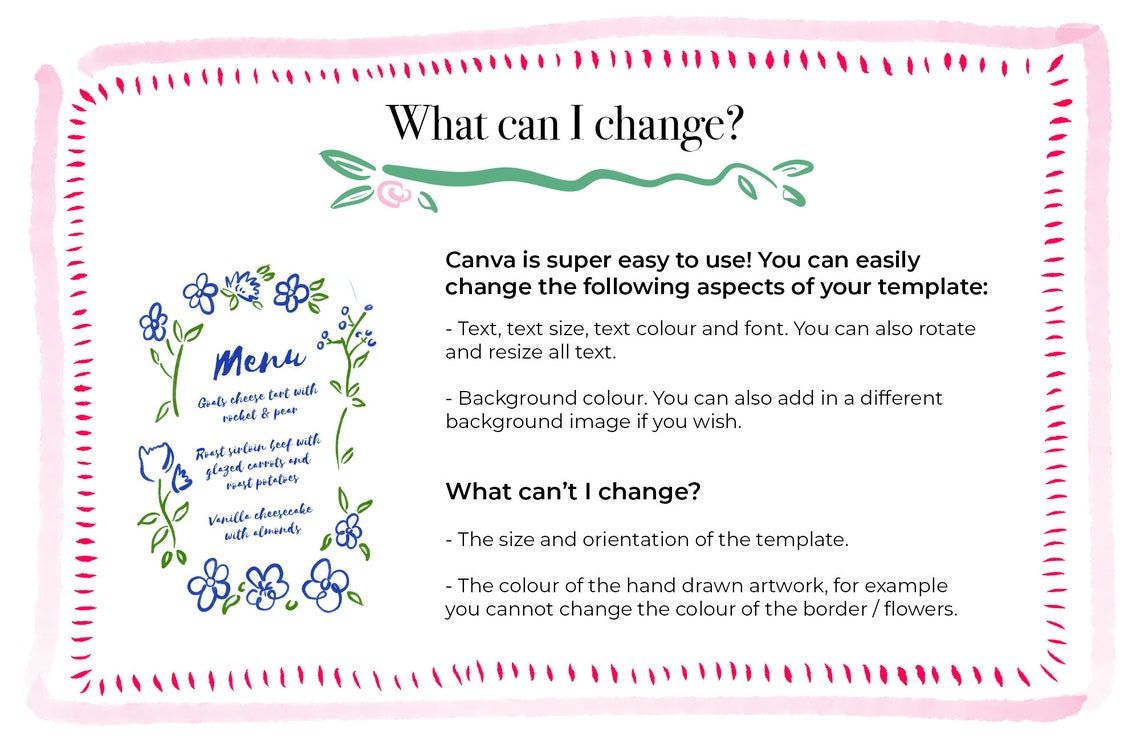 Editable Flower Menu and Name Card, Bachelorette Party Menu, Hen Do ...
