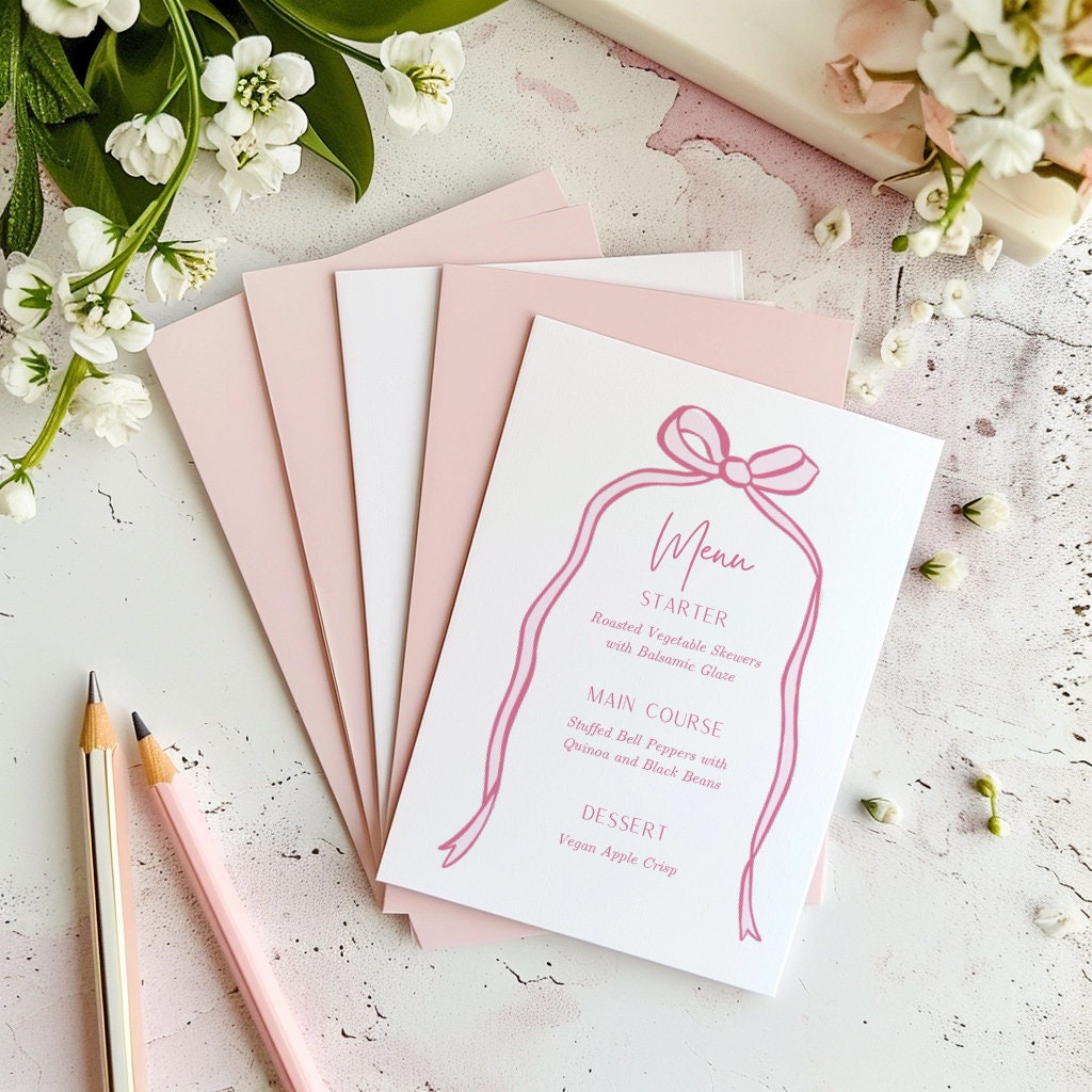 Pink Wavy Ribbon Menu Template Hand Drawn Ribbon Border Instant ...