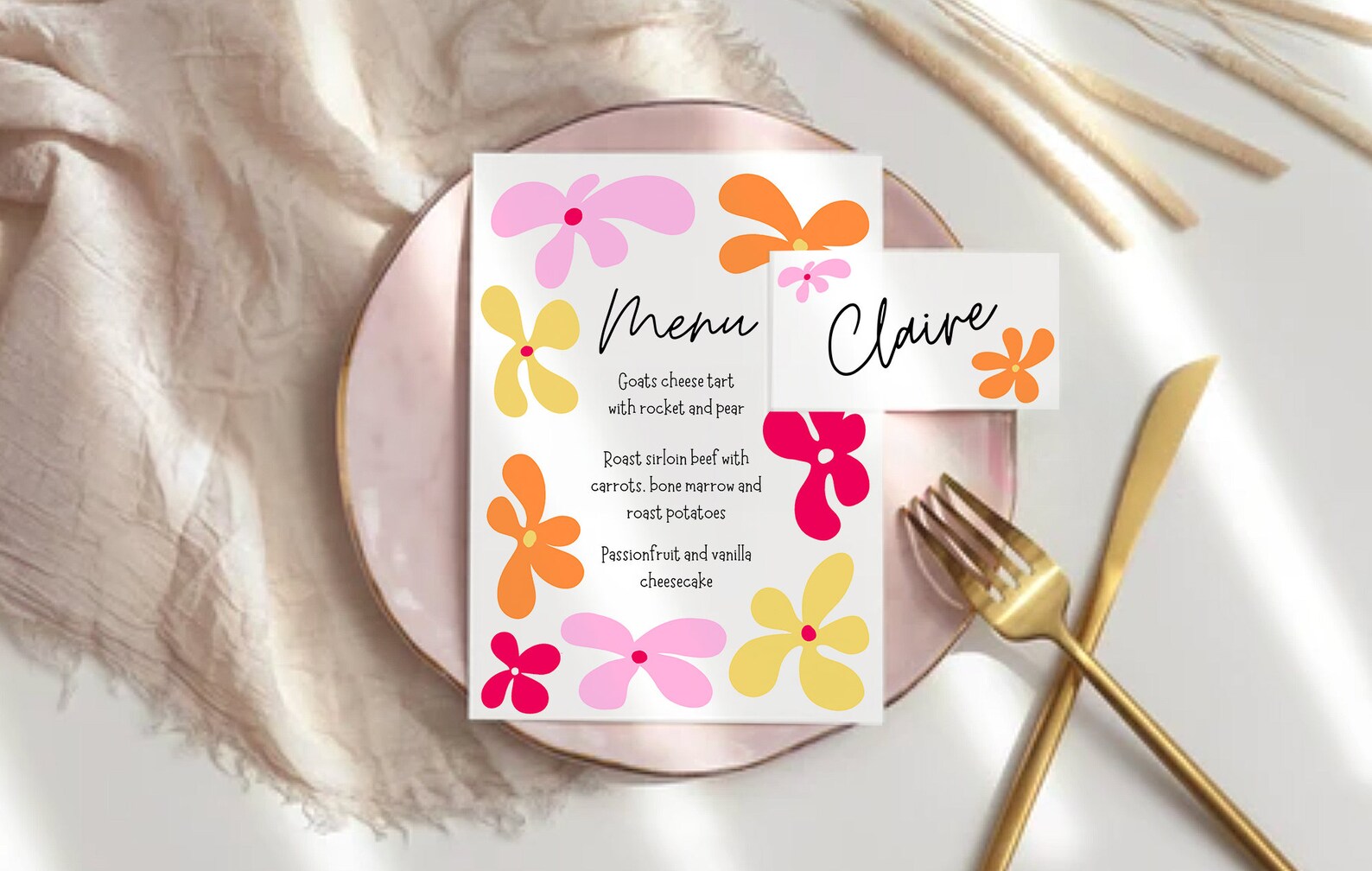 Editable Flower Menu and Name Card, Bachelorette Party Menu, Hen Do ...