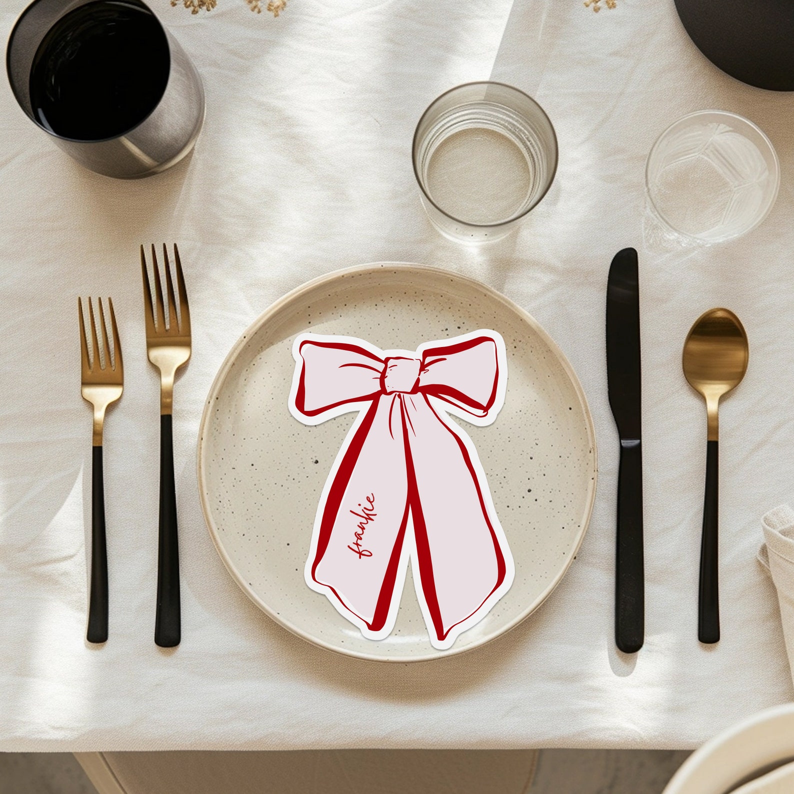 Red and Pink Ribbon Shaped Place Name Ribbon Place Card Wedding Name ...