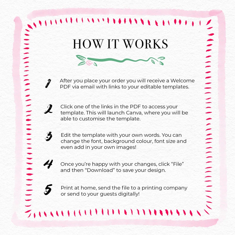 Pink Wavy Ribbon Menu Template Hand Drawn Ribbon Border Instant ...