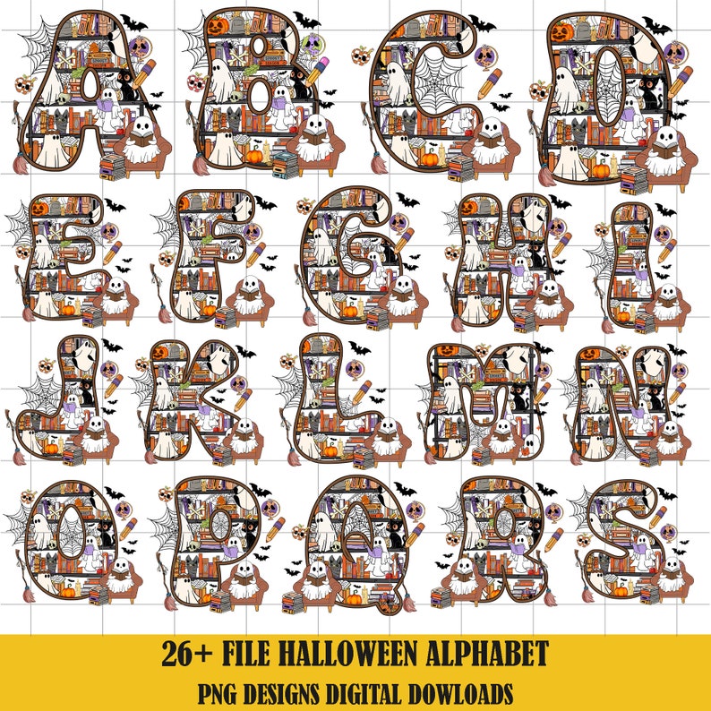 26 Halloween Spooky Alphabet Png Bundle, Halloween Prints, Scary ...