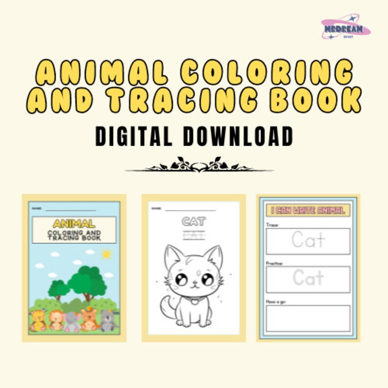 Coloring Book Tracing Book Animal, Printable Colour Worksheet, Kids ...