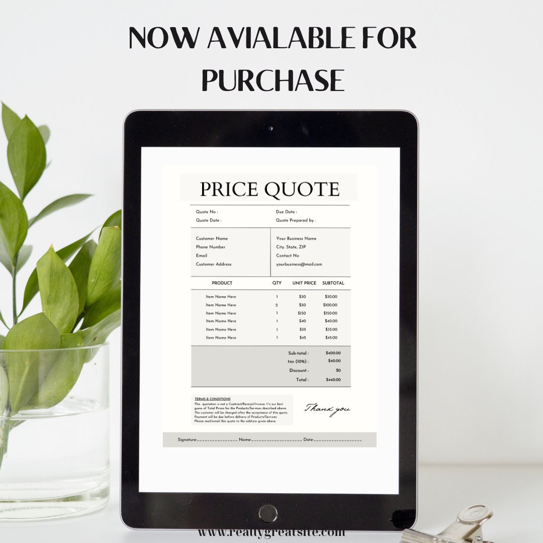 Editable Quotation Template Auto-calculation PDF MS Word - Etsy Canada