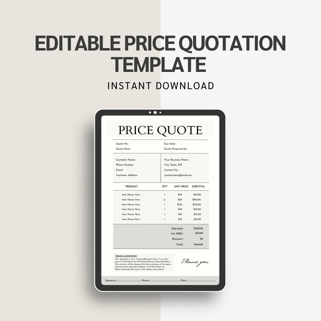 Editable Quotation Template Auto-calculation PDF MS Word - Etsy Australia