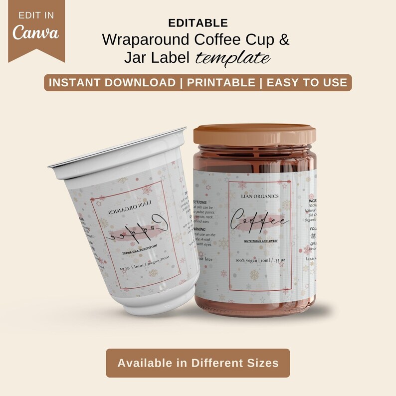 Printable Coffee Cup Label Template, Cream Jar Label Template for Canva ...