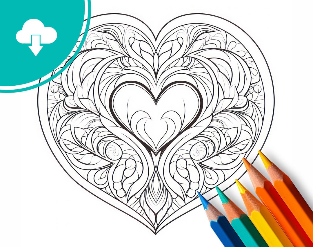 Relax Mandala Coloring Page, Instant Download, Heart-design to Print ...