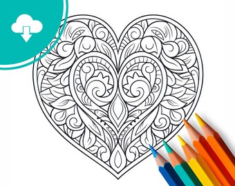 Relax Mandala - Coloring Page, Instant Download, Heart-design to Print ...
