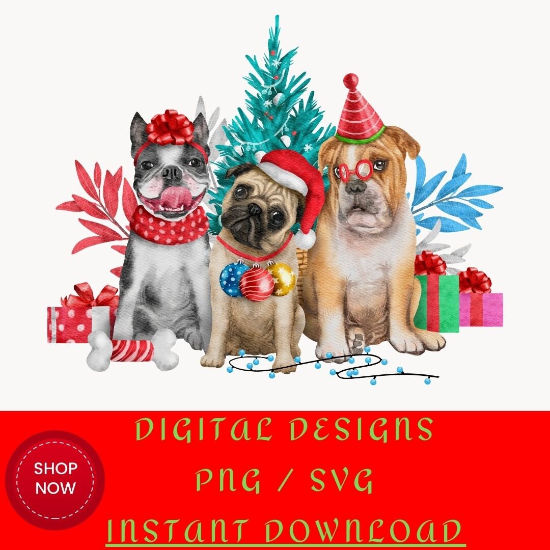Christmas Dogs Illustration Svg, Christmas Dogs Svg, Christmas Png, Dog ...