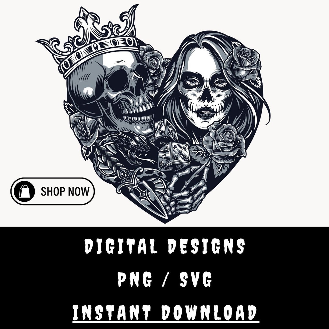 Heart Woman and Skull, Skull Love Svg, Digital Prints, Instant Download ...