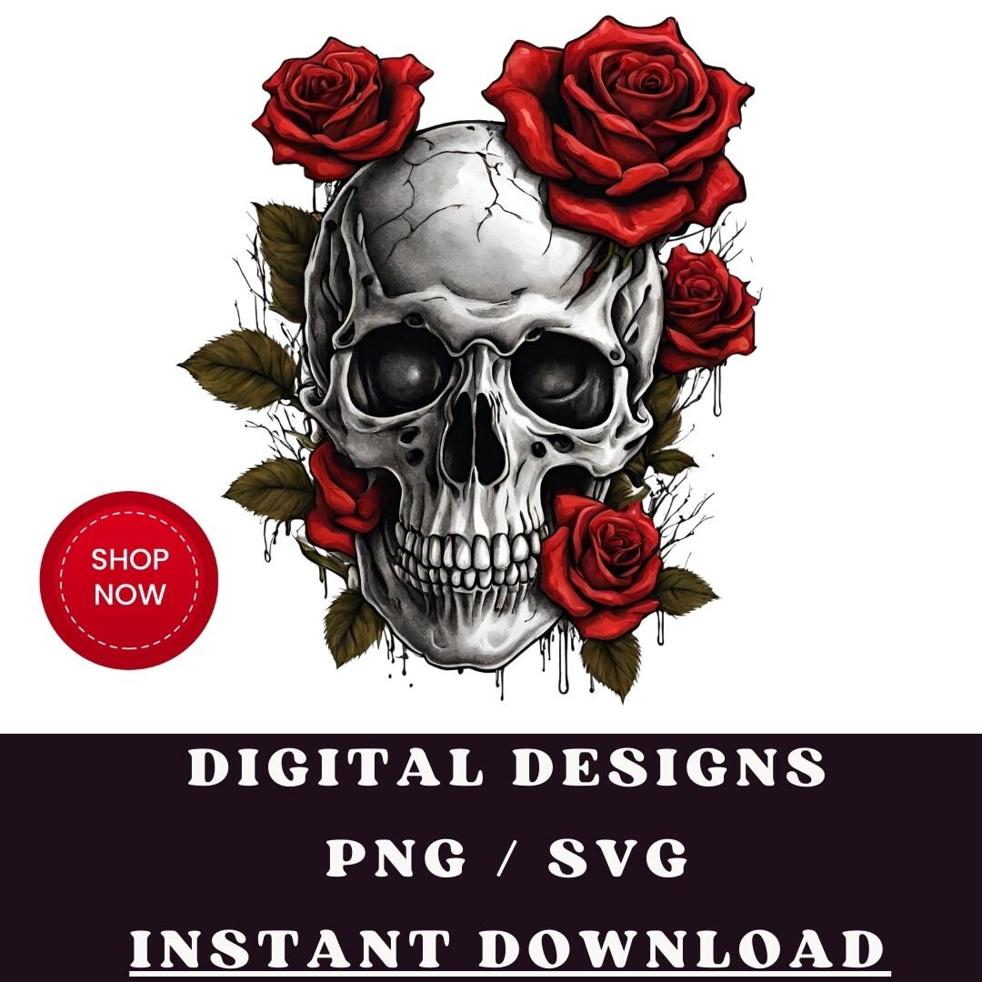 Skull and Red Roses Svg Skull With Flowers Svg Skull Roses - Etsy