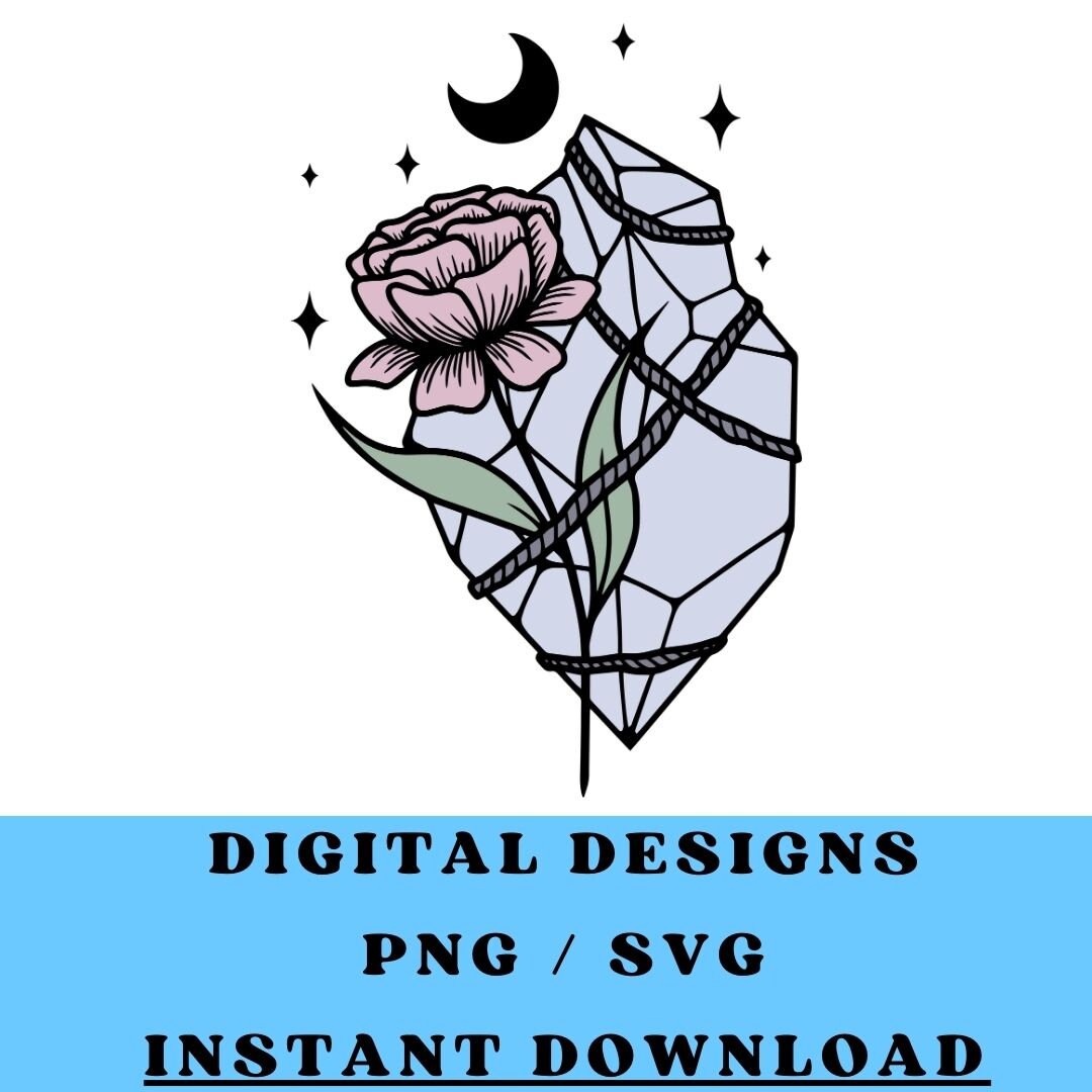 Magical Crystal With Flowers Svg, Crystals Svg, Crystal Cut File, Moon ...