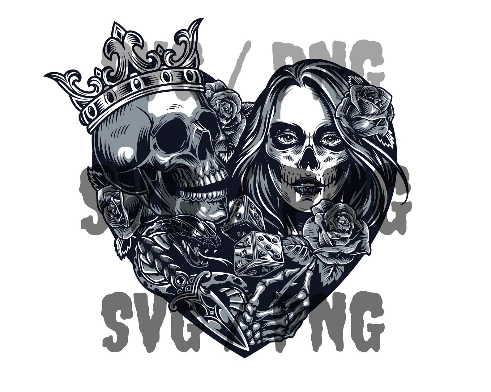 Heart Woman and Skull, Skull Love Svg, Digital Prints, Instant Download ...