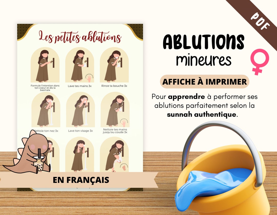 Poster to Learn How to Do Small Ablutions in Islam for Children Girls, Wudhu to Pray the Salat ...