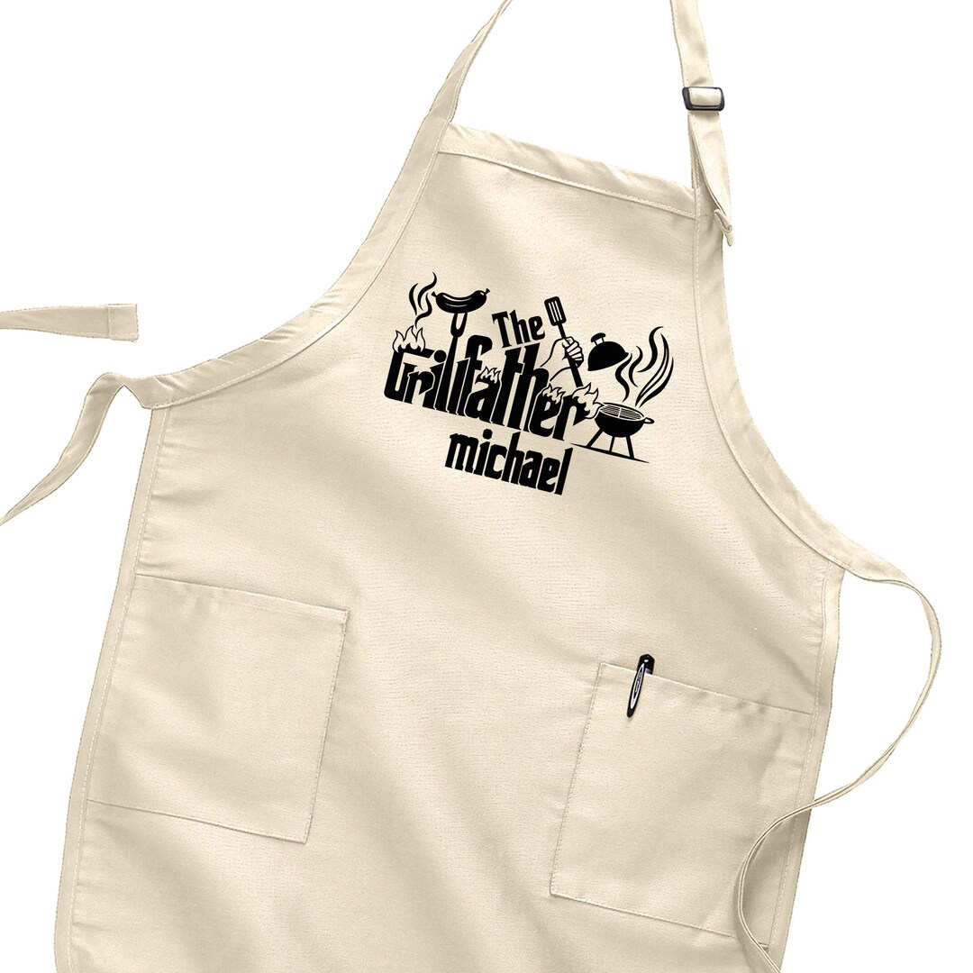 The Grillfather Apron, Papa Papi Dad Custom Kitchen Apron Pockets ...