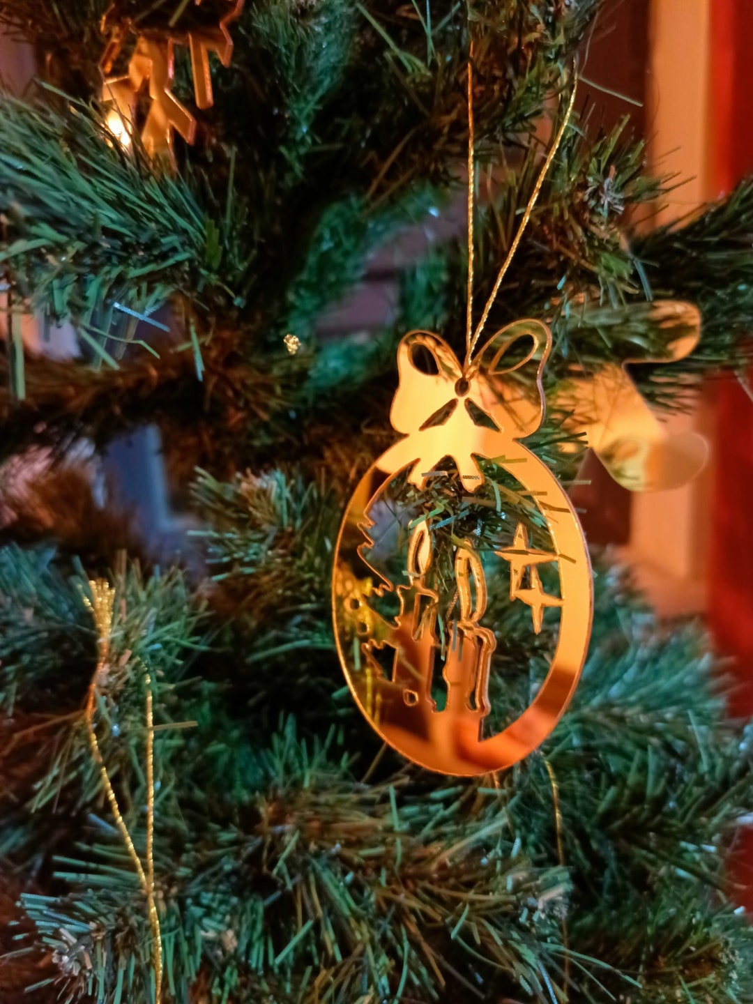 Double Sided Golden Mirrored Acrylic Christmass Tree Ornament Golden ...