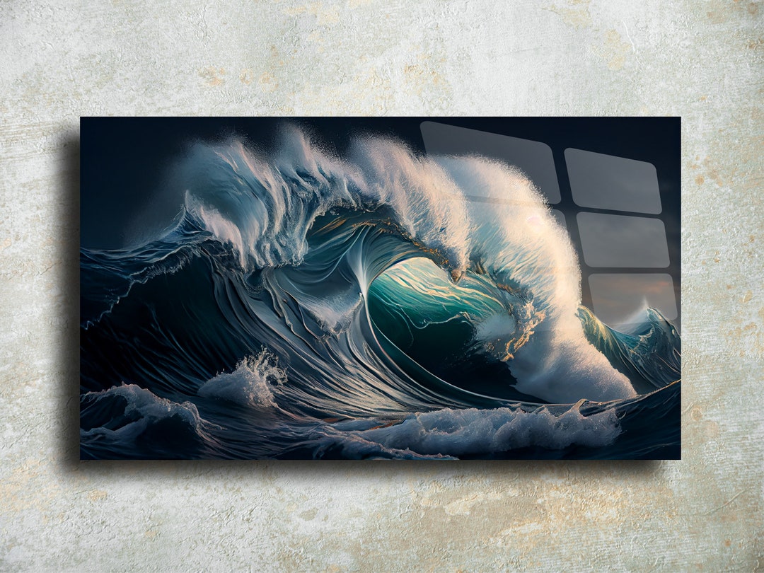 Ocean Effect Sea Wave Decor Modern Glass Wall Hanging Art Printing ...