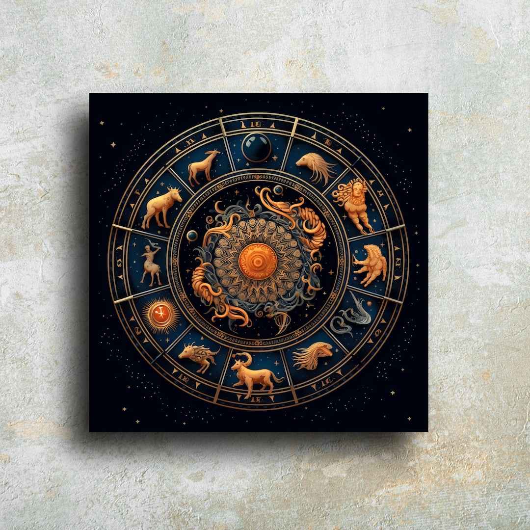 Zodiac Signs Glass Art Celestial Wall Decor, Modern Home Office Gift ...