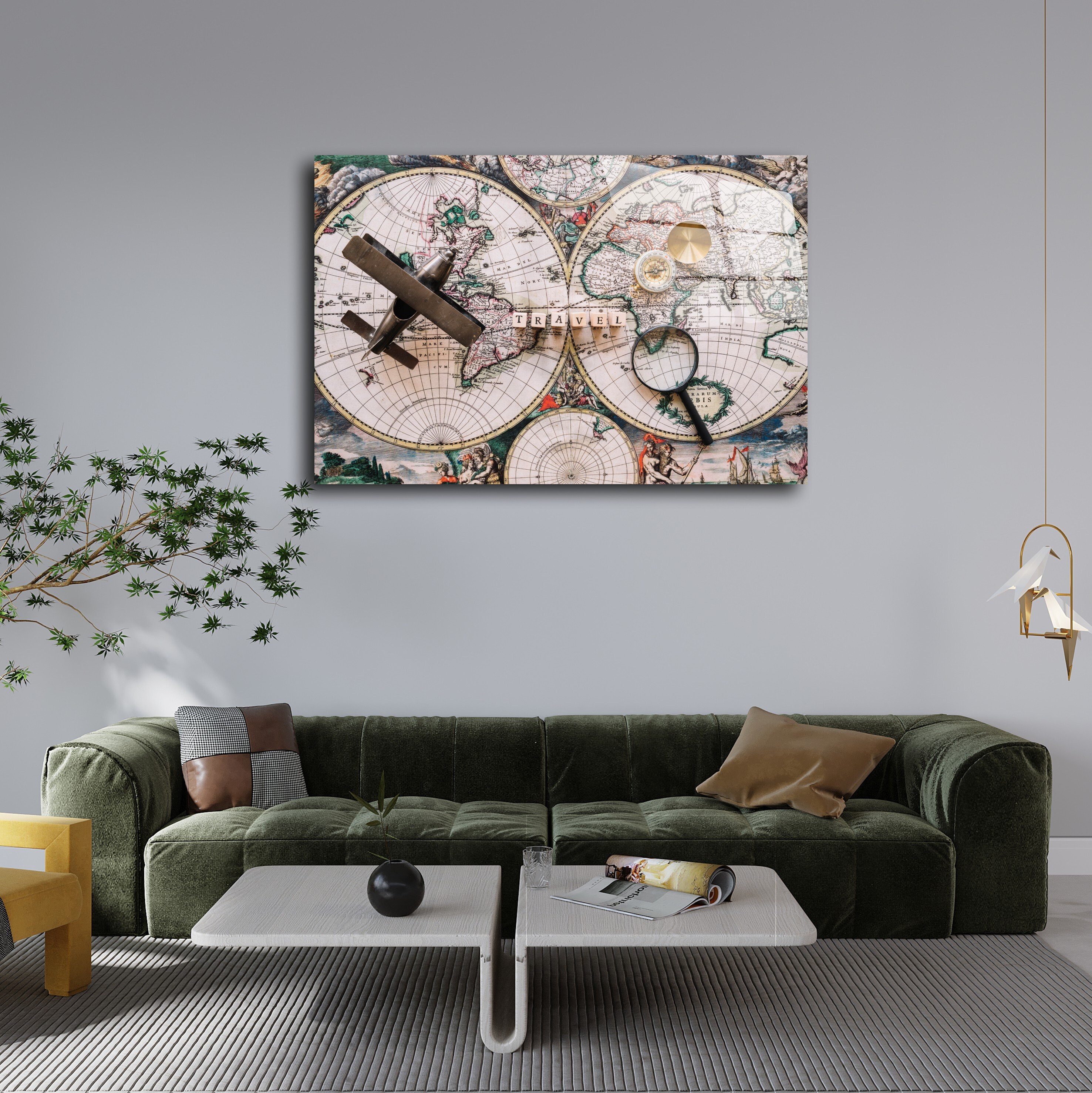 World Old Map Image Modern Glass Wall Hanging Art Travelers - Etsy