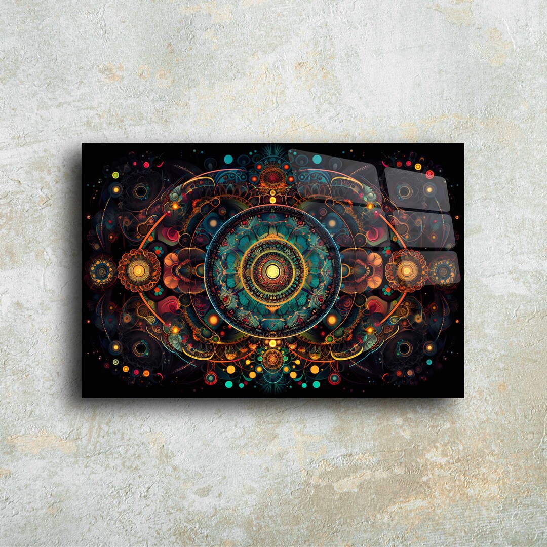 Sacred Geometry Glass Art Modern Tempered Glass Wall Hanging Art Decor ...