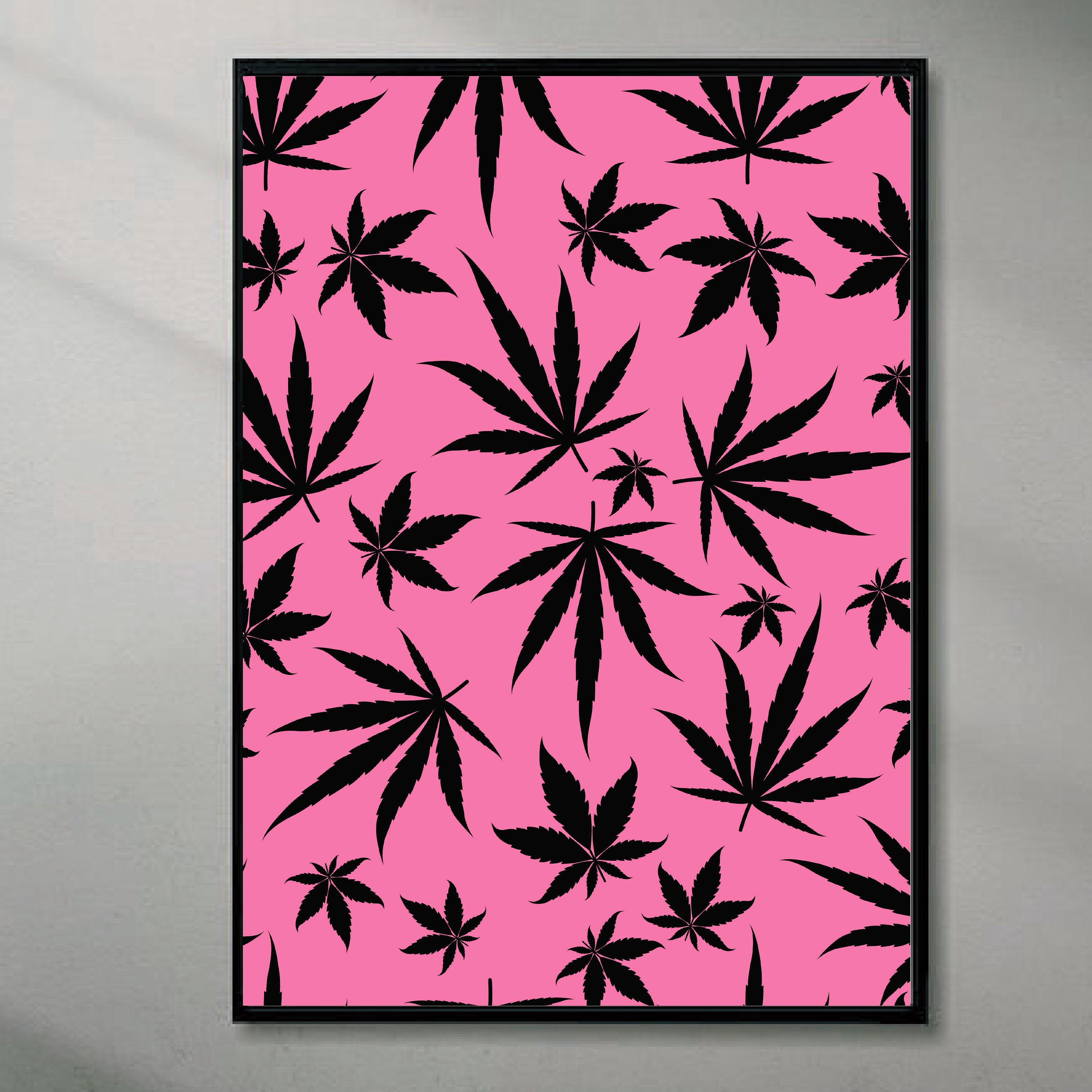 Marijuana Digital Wall Art, Printable Artwork, Black and Pink Wall ...