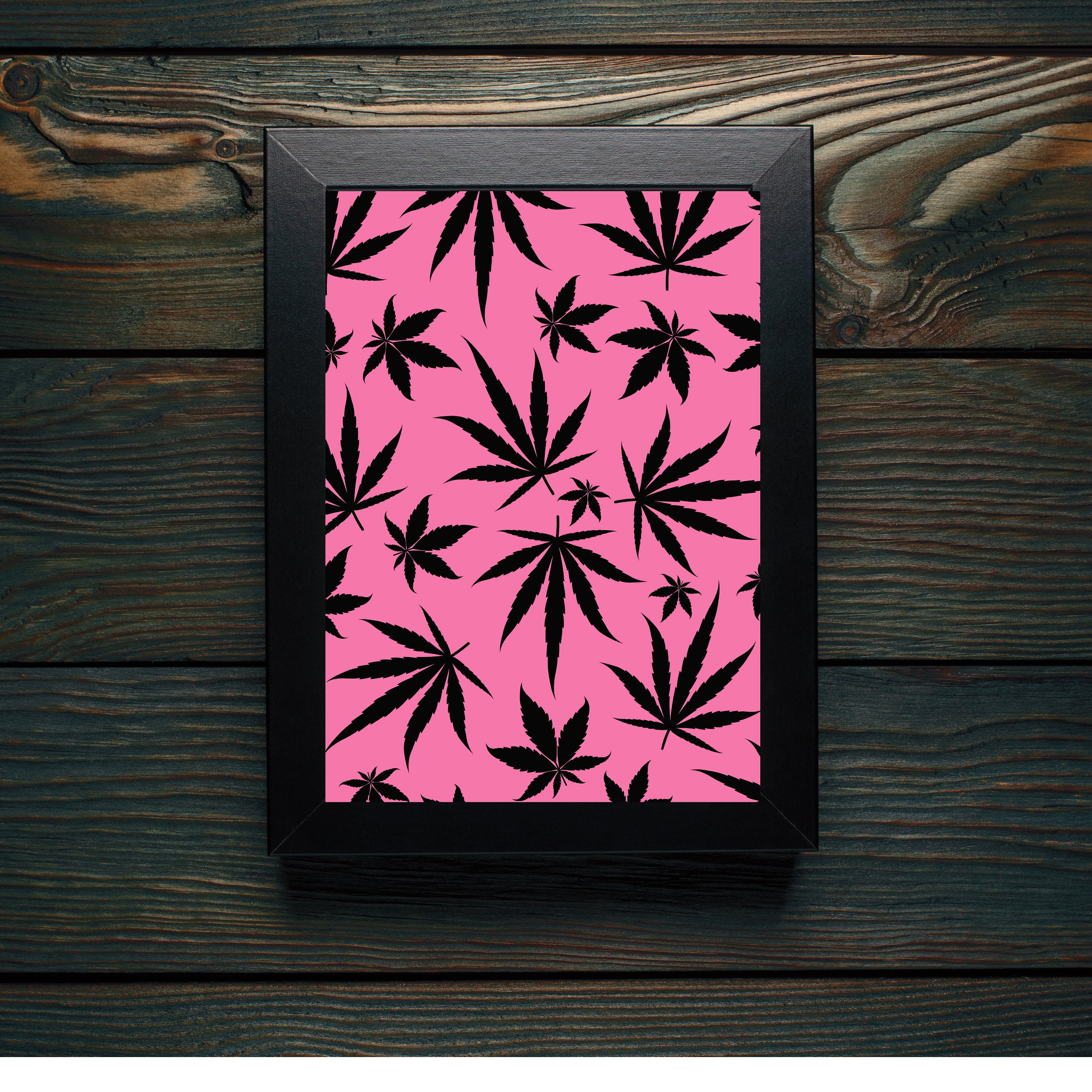 Marijuana Digital Wall Art, Printable Artwork, Black and Pink Wall ...