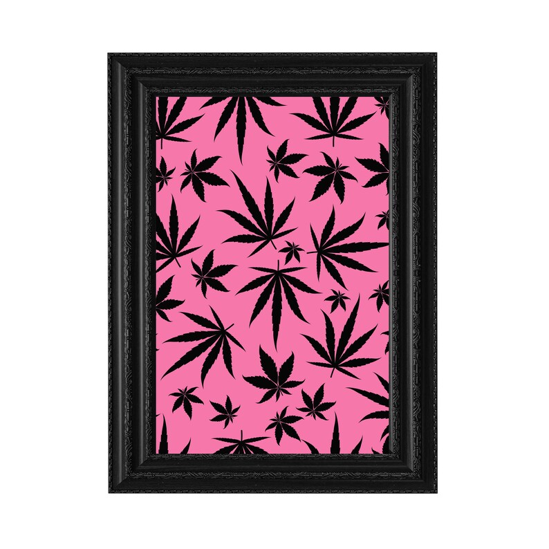 Marijuana Digital Wall Art, Printable Artwork, Black and Pink Wall ...