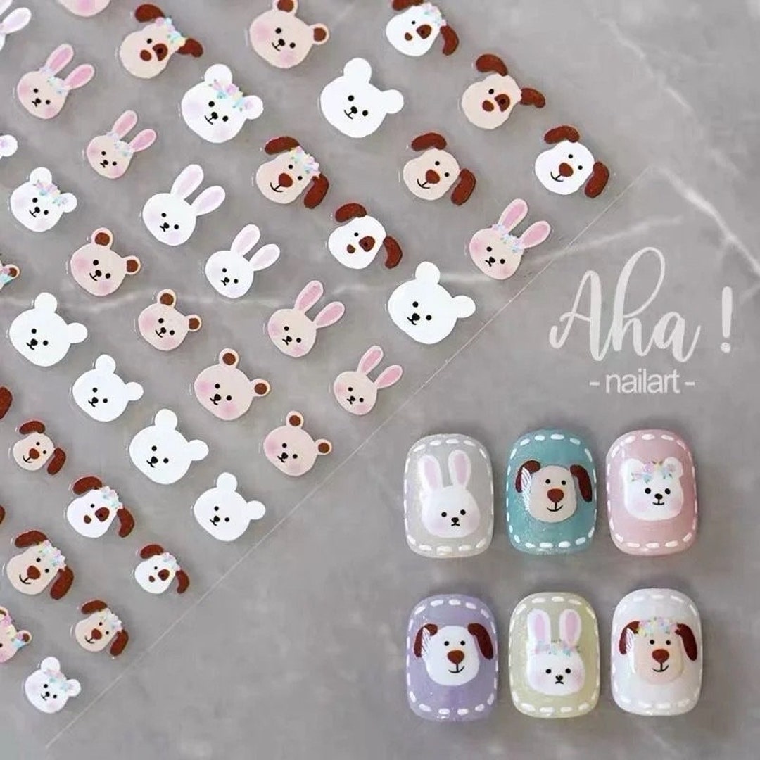 Cute Animal Nail Stickers, Teddy Bear Nail Stickers, Dog Nail Sticker ...