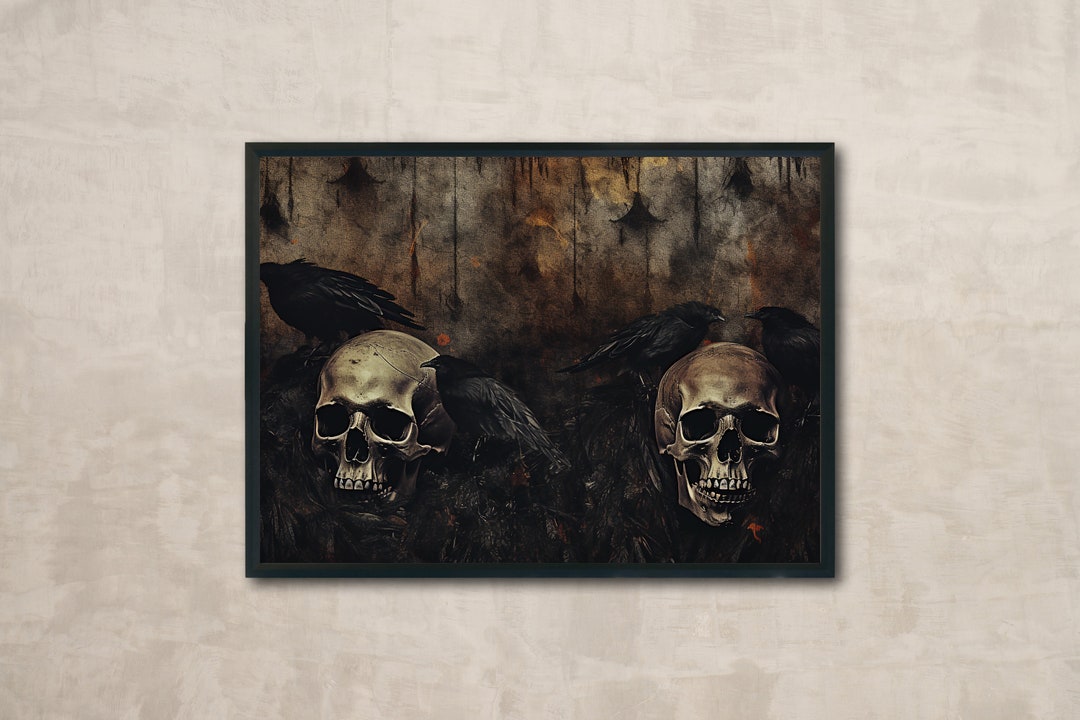 Halloween Crows and Skulls Spooky Decor Creepy October Art - Etsy