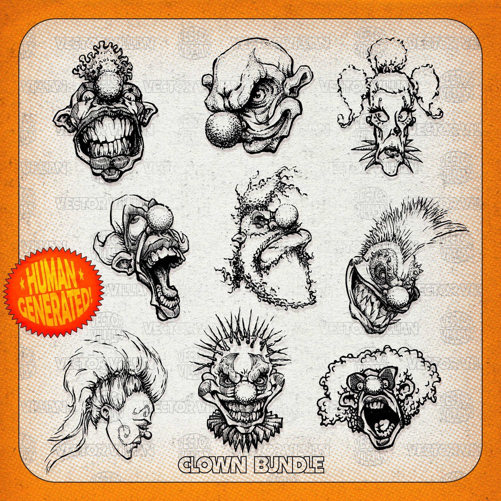 CLOWNS SVG Bundle | 9 Clown Characters Halloween Clipart Svg Vector ...