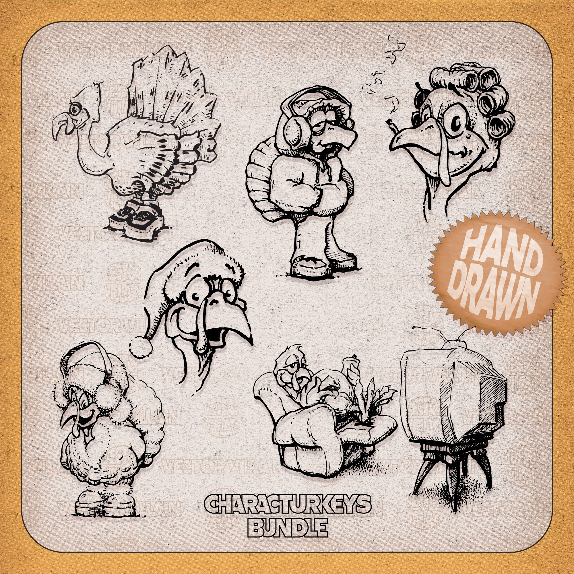 Characturkeys SVG Bundle | 6 Turkey Characters Thanksgiving Clipart Svg ...