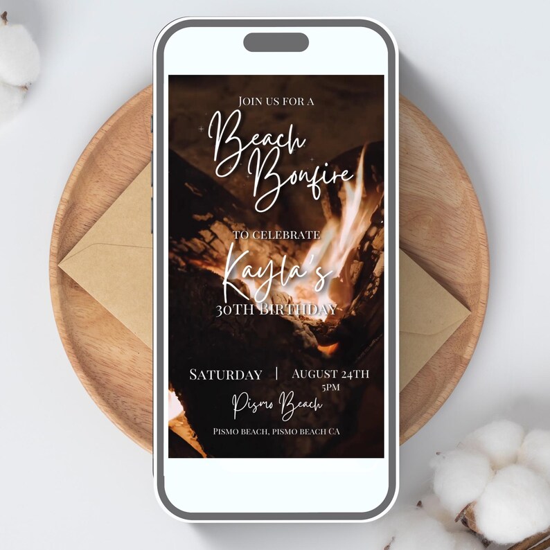 Animated Beach Bonfire Invitation: Editable Text Message Template (PDF ...