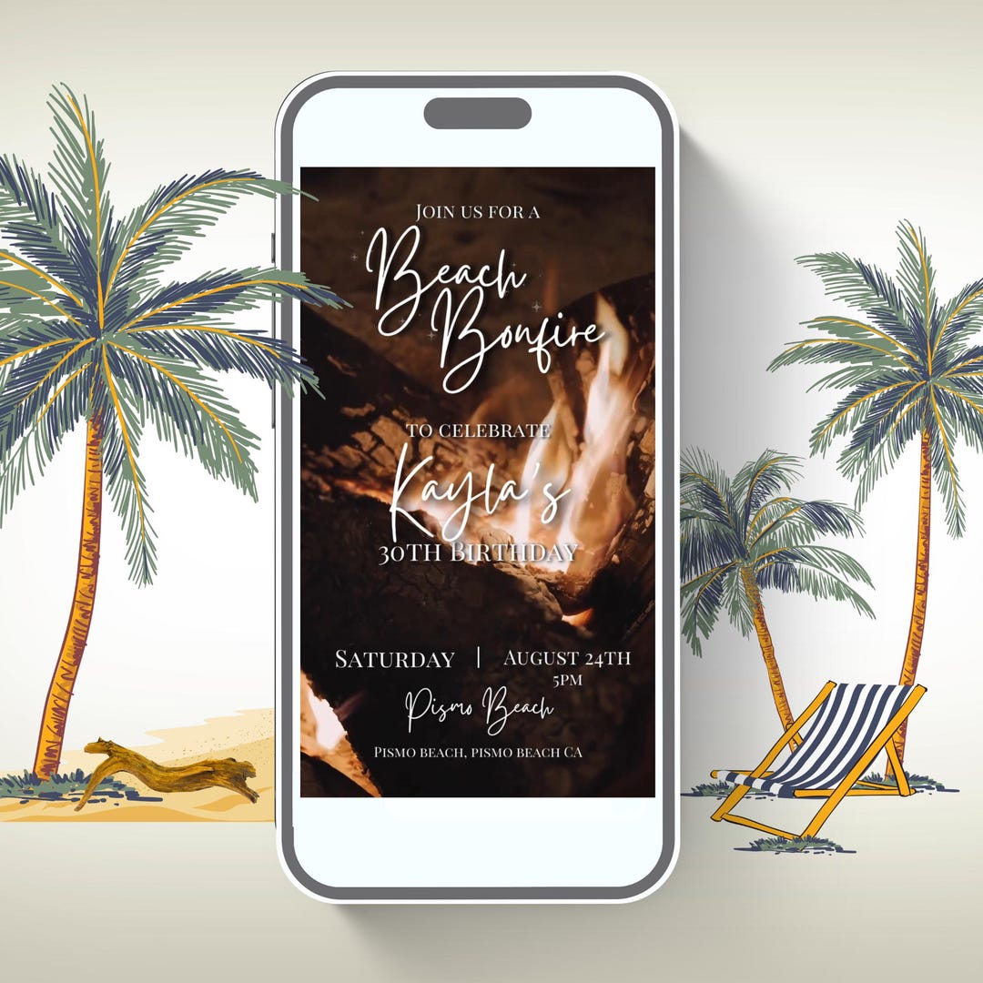 Animated Beach Bonfire Invitation: Editable Text Message Template (PDF ...