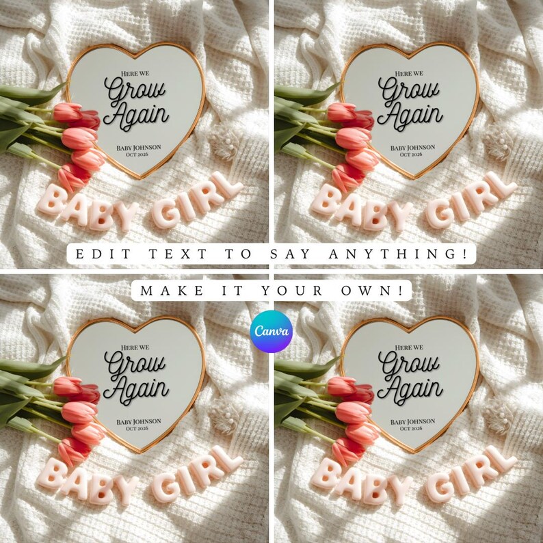 Baby Girl Pregnancy Announcement Template | Spring Baby Reveal Canva ...