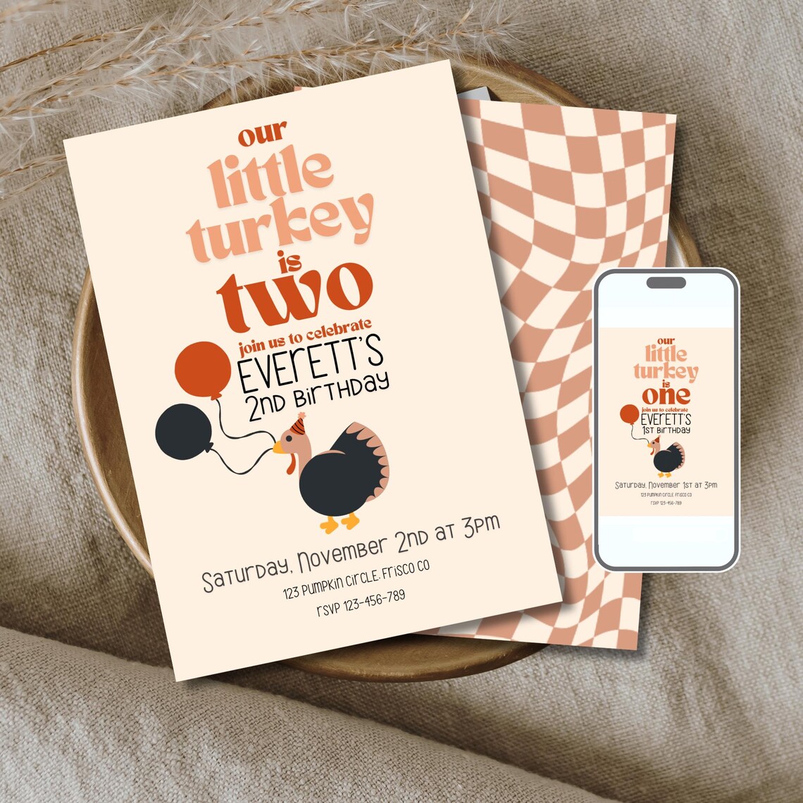 Turkey 2nd Birthday Invitation, Thanksgiving Theme (digital Download ...
